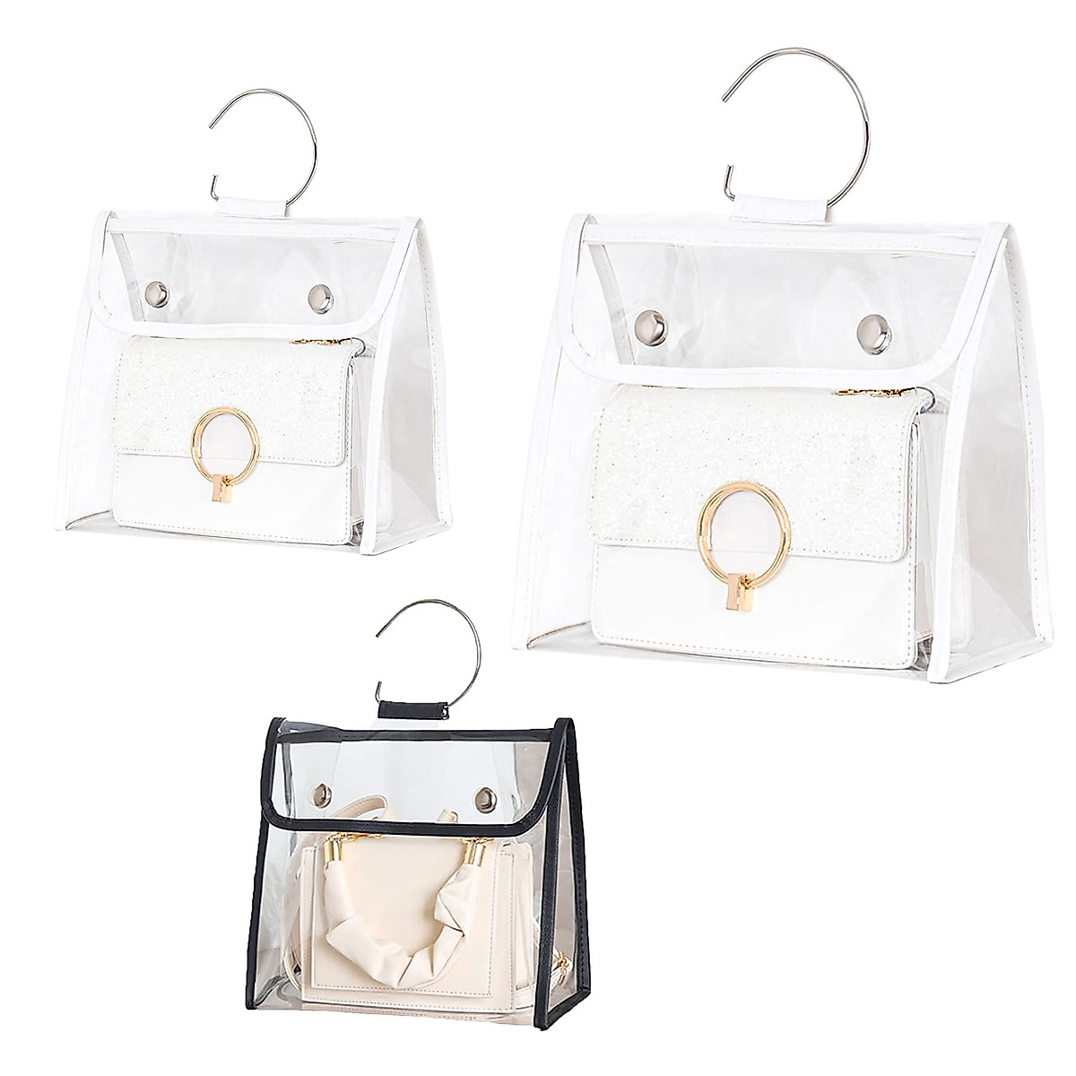 Holgosiu Handbag Dust Bag Clear Handbag Storage Transparent Handbag Organizer Clear Purse Storage Organizer Anti-dust Storage Bag for Closet PVC Handbag Dust Cover Clear Hanging Shelves, 3 Sizes