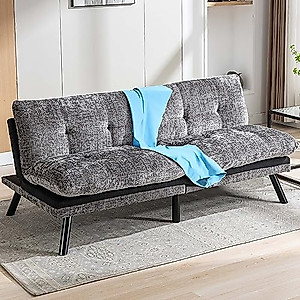 72" Sofa Bed Couch,Convertible Futon Sofa Bed,Modern Sleeper Sofa Couch with Metal Legs,Folding Loveseat Sofa with Adjustable Backrest for Living Room,Bedroom,Office,Small Space (Grey)