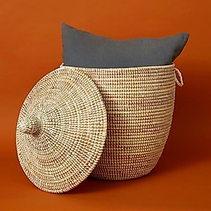 Woven Storage 16" Medium Basket White Hooded Lid