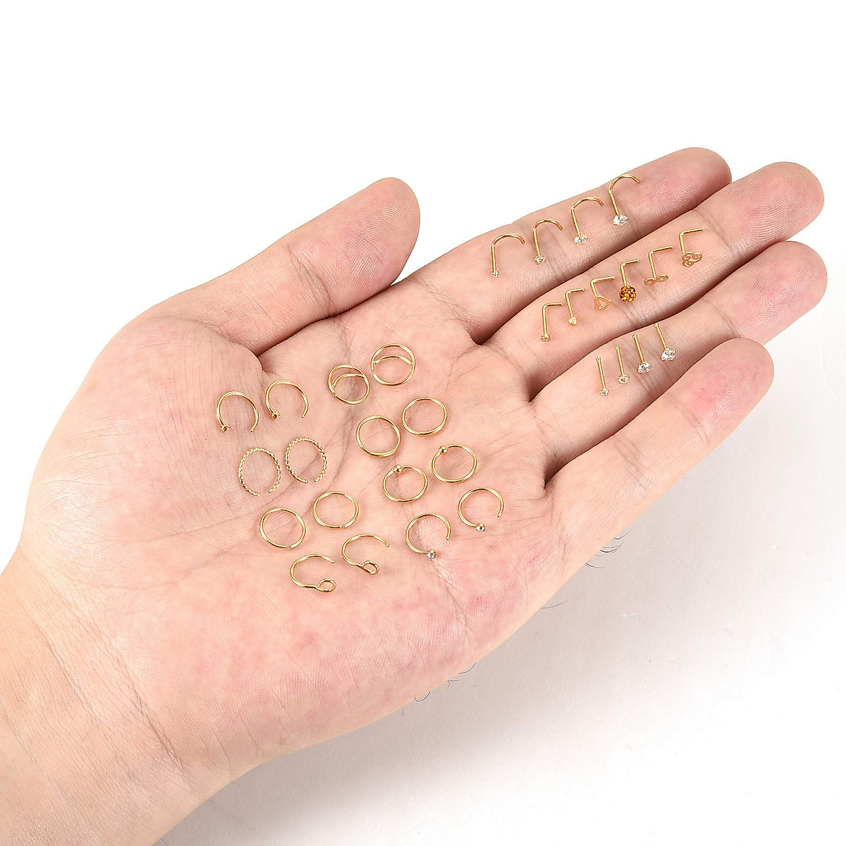 AllerPierce 20G Gold Nose Rings Sets Bone Screw L Shaped Nose Studs Tragus Cartilage Nose Ring Hoop Stainless Steel Nose Piercing Jewelry for Women Men