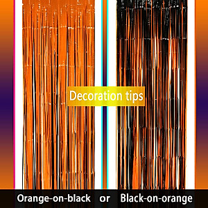 Black Orange Party Tinsel Foil Fringe Curtains - Halloween Construction 1st Birthday Baby Shower Graduation Wedding Party Streamers Photo Booth Props Backdrops Decorations