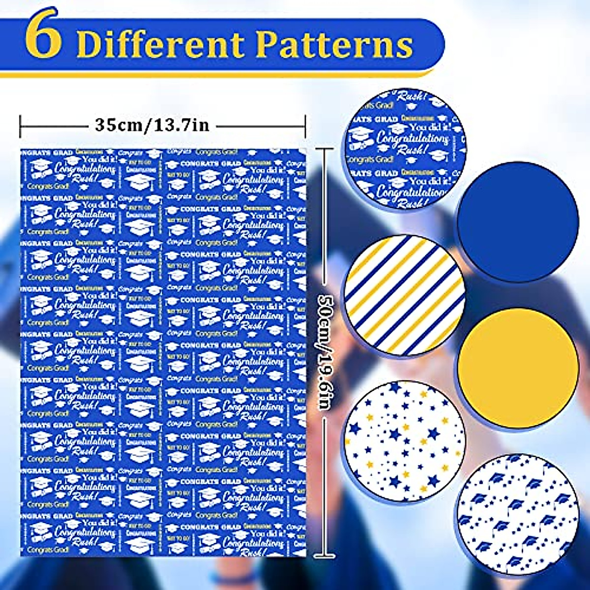 Whaline Graduation Tissue Paper Bulk 6 Style Gift Wrapping Paper White Blue Gold Congrats Grad Star Grad Cap Decorative Art Tissue for DIY Crafts Graduation Party Gift Packing Supplies, 90 Sheet