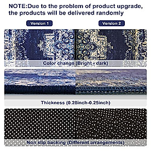 Lanffia Navy Blue Boho Runner Rug 2x5 Medallion Distressed Bedroom Rug Runner Washable Non-Slip Plastic Point Backed Vintage Non-Shedding Floor Carpet for Entryway Laundry Room Barhroom