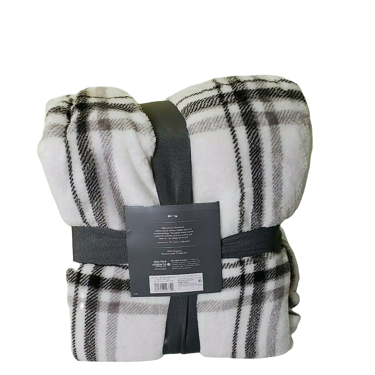 THRESHOLD Microplush Printed Pattern Bed Blanket (Gray Plaid, Full/Queen)