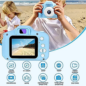 Kids Digital Camera, Toddler Camera, Kid Camera with 2 Inch Screen and 32Gb SD Card, Camera for Kids, Toys for 5 Year Old Girls, Birthday Gifts Christmas Toy for 3 4 5 6 7 8 Childs Boys(Blue)