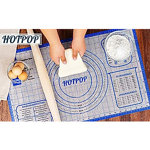 HOTPOP 26 x 16 Inches Extra Thick Nonstick Silicone Pastry & Pie Crust Mat Rolling with Measurements, Kneading and Baking Dough Pastry Pie Crust Bun - Bread Making Mat - Silicone Pie Crust Rolling Mat