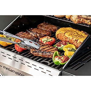 Megamaster 720-0864MA 2 Burner Propane Barbecue Gas Grill, for Camping, Outdoor Cooking, Patio, Garden Barbecue Grill, 28000 BTUs, with Foldable Side Table, Silver and Black