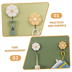 Parliky 4Pcs Decorative Daisy Adhesive Wall Hooks Strongly Adhesive Punch Hangers for Clothes Hats Towels Cute Wall Mounts for Home Decor