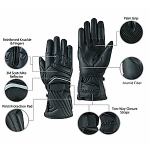 Goatskin Leather Motorcycle, Biker, Riding, Cruising, Motorbike Reinforced Palm Gloves (Medium)