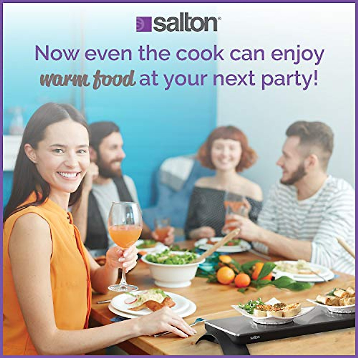 Cordless Warming Tray by Salton | Medium Electric Hot Plate | Cooking, Serving & Warming Tray | 23-3/4” x 7-3/4” Hot Plate