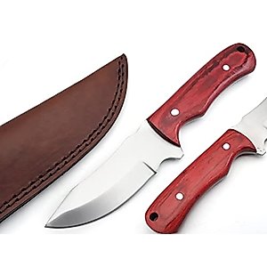 Exemplary Knives 9'' Handmade Fixed Blade knife with Cowhide Leather Sheath with integrated belt loop Stainless Steel Blade and Highly Polishing Red Pakkawood handle with Comfortable Grip for Outdoor Hunting, Hiking, Skinning, Camping and Bushcrafting.