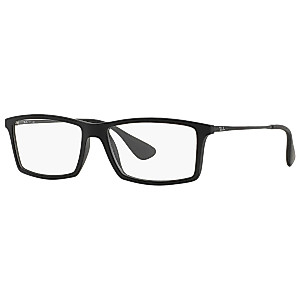 Ray-Ban RX7021 Mathew Rectangular Prescription Eyeglass Frames, Rubber Black/Demo Lens, 55 mm