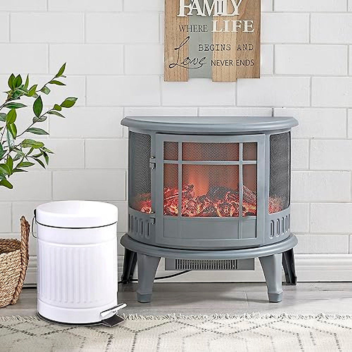 OCTMUSTARD 5 L Round Step Pet Trash with Lid,Mini Metal Pedal Bin,Small Garbage Can Wastebasket for Home,Car or Office，White