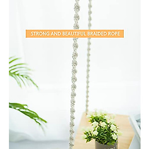 Amdermi Macrame Hanging Shelf Hanging Rope Shelf Indoor with Boho Lamp Shade Floating Square Shelves Decorative Shelf Table Holder Planter Display Rack Boho Home Decor. Ceiling Mount Rope Shelf