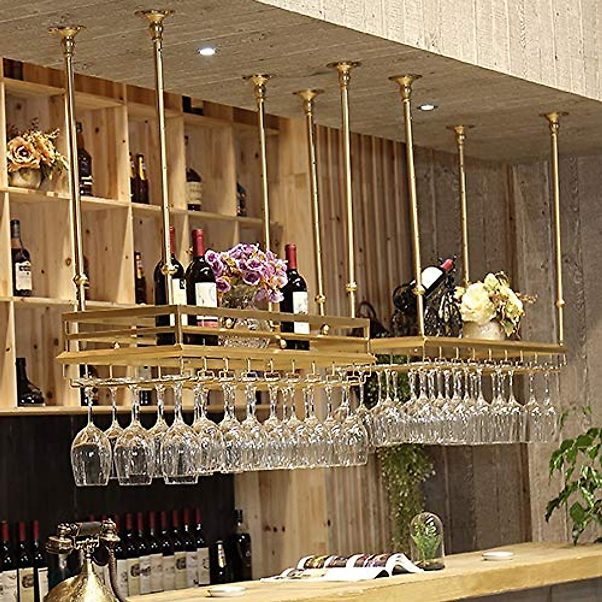 Wine Glass Holder Inverted Wine Rack Simple Style Iron Hanging Wine Glass Holder Ceiling Decorative Frame J1013, PIBM, b, 120x35cm