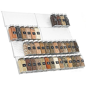 Lifewit Plastic Adjustable Spice Drawer Organizer, Expandable Spice Rack for Countertop, Jar Storage Tray for Condiment, Seasoning, Syrup,Liquor, Medicine for Kitchen, Pantry, Set of 8, Clear