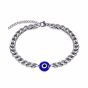 Dcfywl731 Evil Eye Bracelet for Women Evil Eye Charms for Bracelets Hamsa Bracelet for Men Silver Gold Mexican Bracelets Evil Eye Mal De Ojo Bracelets Protection Bracelet (Silver)