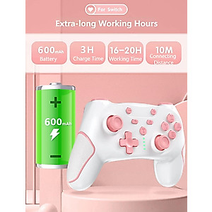 Matbip Wireless Pro Controller for Switch/Switch Lite/Switch OLED, wireless controller for switch with 2 back buttons, 3-level TURBO adjustable (Pink)