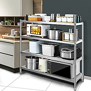 VEVOR Storage Shelf, 4-Tier Storage Shelving Unit, Stainless Steel Garage Shelf, 47.2 x 17.7 x 61 inch Heavy Duty Storage Shelving, 529 Lbs Total Capacity with Adjustable Height and Vent Holes