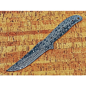 9 inches long Rain drop pattern Damascus steel Trailing point blank blade, knife making supplies, 4.5 inches long straight back scale with 3 pin and a lace holes, 4 inches cutting edge