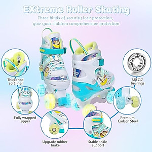 Kids Roller Skates with Light up Wheels 4 Sizes Adjustable Fun Illuminating Roller Skates for Toddler Kids Beginners Outdoor Skating with Hard-Shell Ankle Support (Blue, Large-(4Y-7Y))