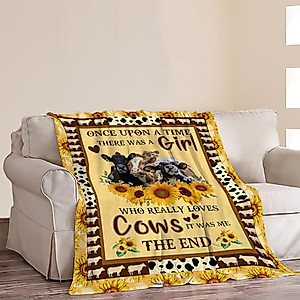 Cow Blanket Sunflower Cows Flannel Blanket for Girl Boy Farmhouse Fleece Blanket Super Soft Cozy Plush Fuzzy Blankets for Couch Sofa Bed Gifts for for Women Men Kids 60"x50"
