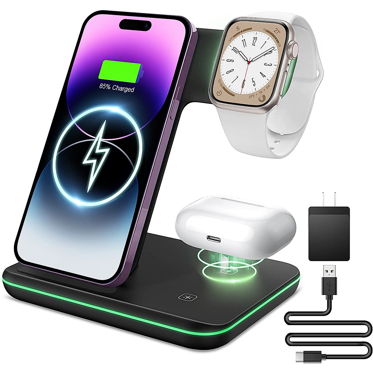 Liwin Wireless Charger, 3 in 1 Fast 15W Wireless Charging Station