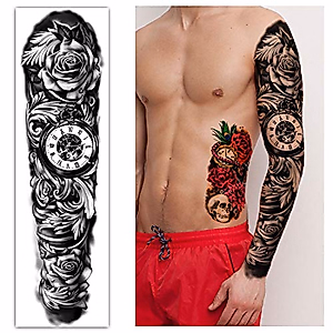 Extra Large waterproof Temporary Tattoos 8 Sheets Full Arm Fake Tattoos and 8 Sheets Half Arm Tattoo Stickers for Men and Women (22.83"X7.1")