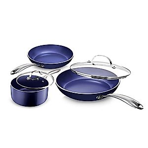 Nonstick Pots and Pans Set 5 Piece Nonstick Cookware Set Stay Cool Handles, Dishwasher Safe Dorm Room Essentials Cookware Set, Includes Fry Pans, Saucepan/Pot and Lids College Essentials Kitchen Set