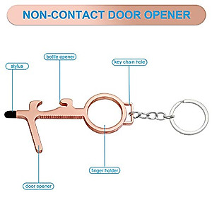 GADIEDIE 8Pcs No Touch Door Opener Tool with Stylus, Reusable Multifunctional Stylus Keychain,Button Pusher, Bottle Opener Tool, 4 Colors, Black, Gold, Silver, Rose Gold.