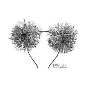 LUX ACCESSORIES Foil Strips Pom Poms Style Cat Ears Fashion Headband (SILVER)