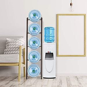 5 Gallon Water Bottle Holder Water Cooler Jug Rack 5 Tier Water Jug Holder Storage Racks Organizer Heavy Duty Detachable for 5 Bottles Home, Kitchen, Office, Black