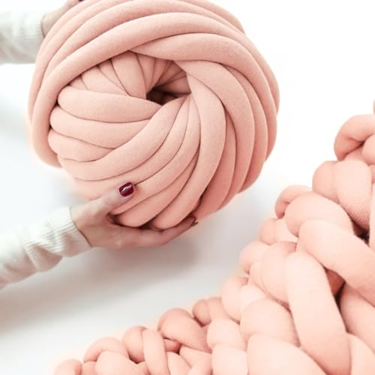 Chunky Yarn for Arm Knitting - Super Soft Jumbo Cotton Yarn, Washable Braided Knot Throw Yarn，Bulky Giant Weight for Hand Knit Blanket DIY (Shell Pink, 0.55lb)