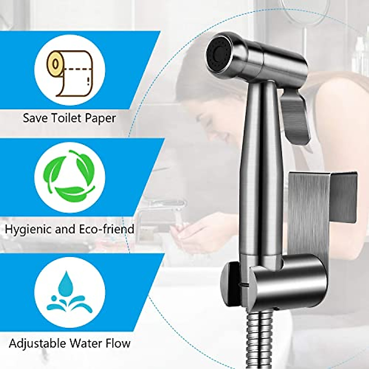 Handheld Bidet Sprayer for Toilet, Stainless Steel Bathroom Bidet Sprayer Set with Anti-Leaking Hose & 2 Water Pressure, Perfect for Feminine Wash, Cloth Diaper Cleaning, Baby Wash & Pets Shower