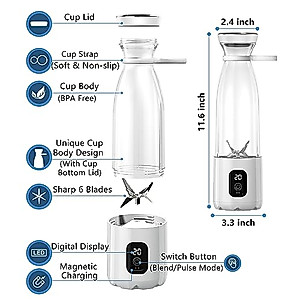 Leegoal Portable Blender, 300W Personal Blender for Shakes and Smoothies High Speed Ice Blender for Kitchen 6000mAh Cordless Travel Mini Blender Bravo 20oz Cup to go (White, Travel Kit)