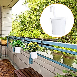 Cabilock 8pcs Metal Iron Hanging Flower Pot Garden Pots Balcony Planters Metal Bucket Flower Holders Detachable Hook for Railing Fence Window Patio