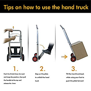 Hand Truck Dolly Aluminum Foldable Hand Cart with 6" Wheels 220 lb Capacity