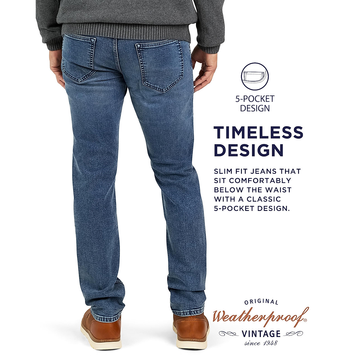 Vintage Men's Jeans - Weatherproof | Super-Soft Denim Jeans | Light Blue & Black Slim Fit Stretch Jeans - Size 36W x 30L