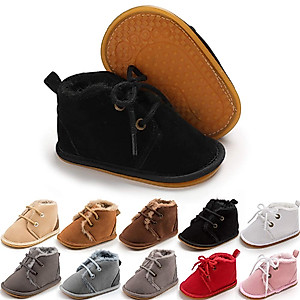 Meckior Baby Booties Newborn Infant Unisex Baby Girls Boys Velvet Rubber Anit-Slip Sole Shoes Toddler Fleece Cozy Winter Warm Prewalker Boots