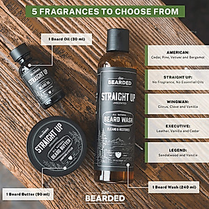 Live Bearded 3-Step Beard Grooming Kit - Wash, Oil and Butter - Made in the USA - All-Natural Ingredients with Shea, Jojoba - Growth Support | Straight Up Unscented - Fragrance-Free