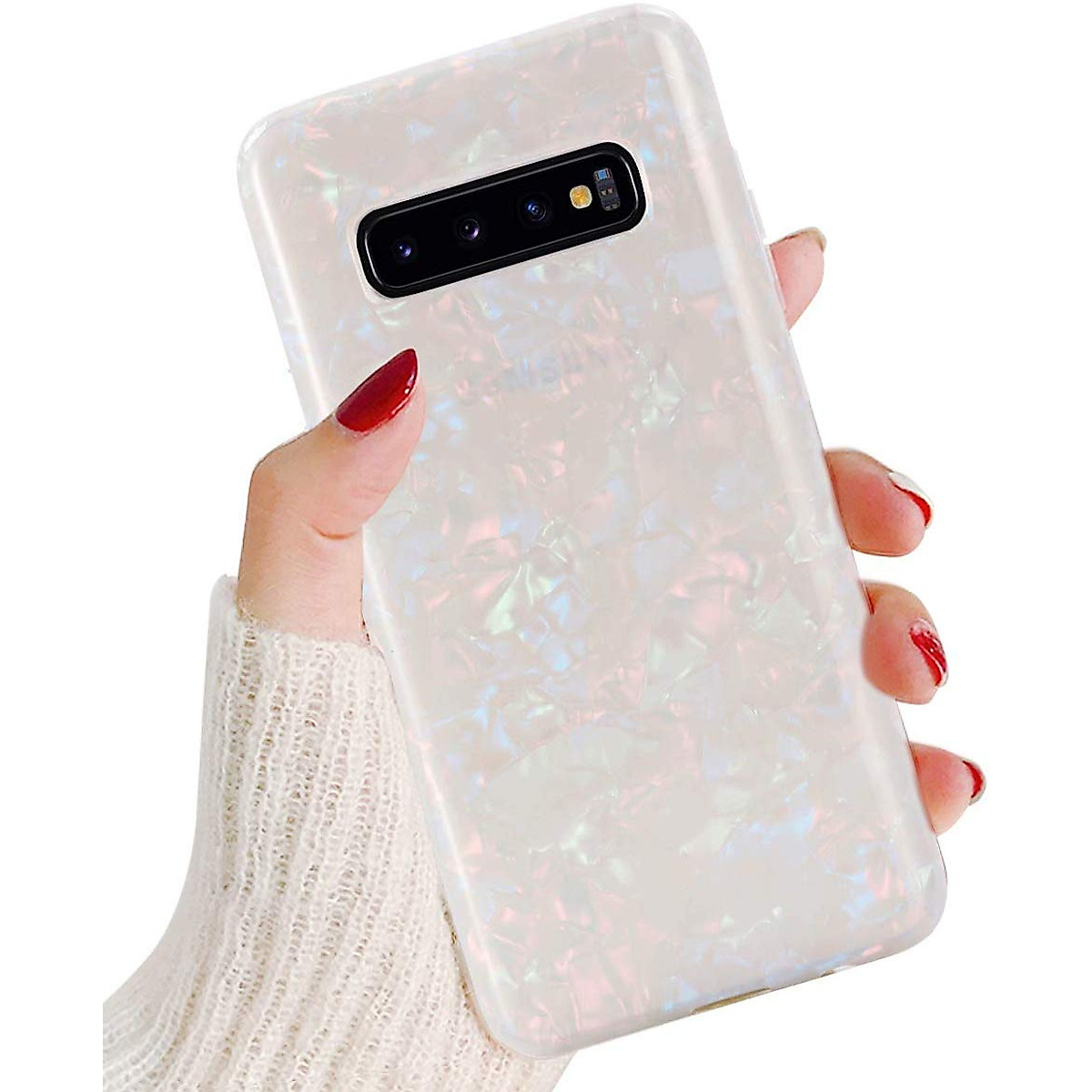J.west Galaxy S10 Plus Case, Luxury Sparkle Glitter Cute Phone Case Girls Women Pretty Design Translucent Clear Slim TPU Soft Rubber Silicone Cover Protective Case for Samsung Galaxy S10 Plus Colorful