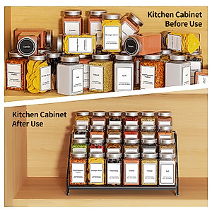 BOIVSHI 4 Tier Spice Rack for Cabinet, Spice Rack Organizer, Depth Adjustable Spice Holder for Countertop, Cupboard, Pantry, Seasoning Shelf, Metal, Black (1 Pack)