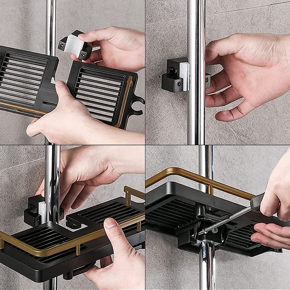 Linkidea Direct Shower Caddy Shelf for 22/24/25 mm Slide Bar, Bathroom Shower Rack Organizer Sponge Holder for Shampoo Soap with Guardrail and Hanging Hook (Black)