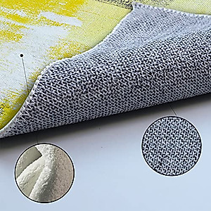 Yellow Area Rug 2'8"x5' for Living Room Bedroom Modern Abstract Gray Rug Soft Shag Rugs Non-Slip Entryway Carpet Non-Shedding Playing Mat for Kids Nursery Room Washable Rug