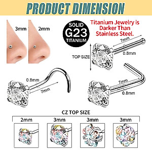 BodyAce Grade 23 Titanium Nose Rings Studs, 20G Cute Nose Stud Rings for Women, Tiny Nose Piercing Jewelry Nose Bone/Screws/L Shaped [A:4pcs Nose Screw(Star, Heart)]