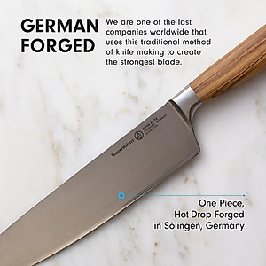 Messermeister Oliva Elite Stealth 10” Chef’s Knife - Fine German Steel Alloy Blade & Natural Mediterranean Olive Wood Handle - Rust Resistant & Easy to Maintain