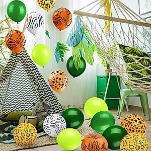 100 Pcs Jungle Balloons Party Decorations 12 Inch Safari Animal Print Latex Balloons Jungle Party Balloons Leopard Tiger Printed Green Balloons for Birthday Party Wild First Baby Shower Supplies