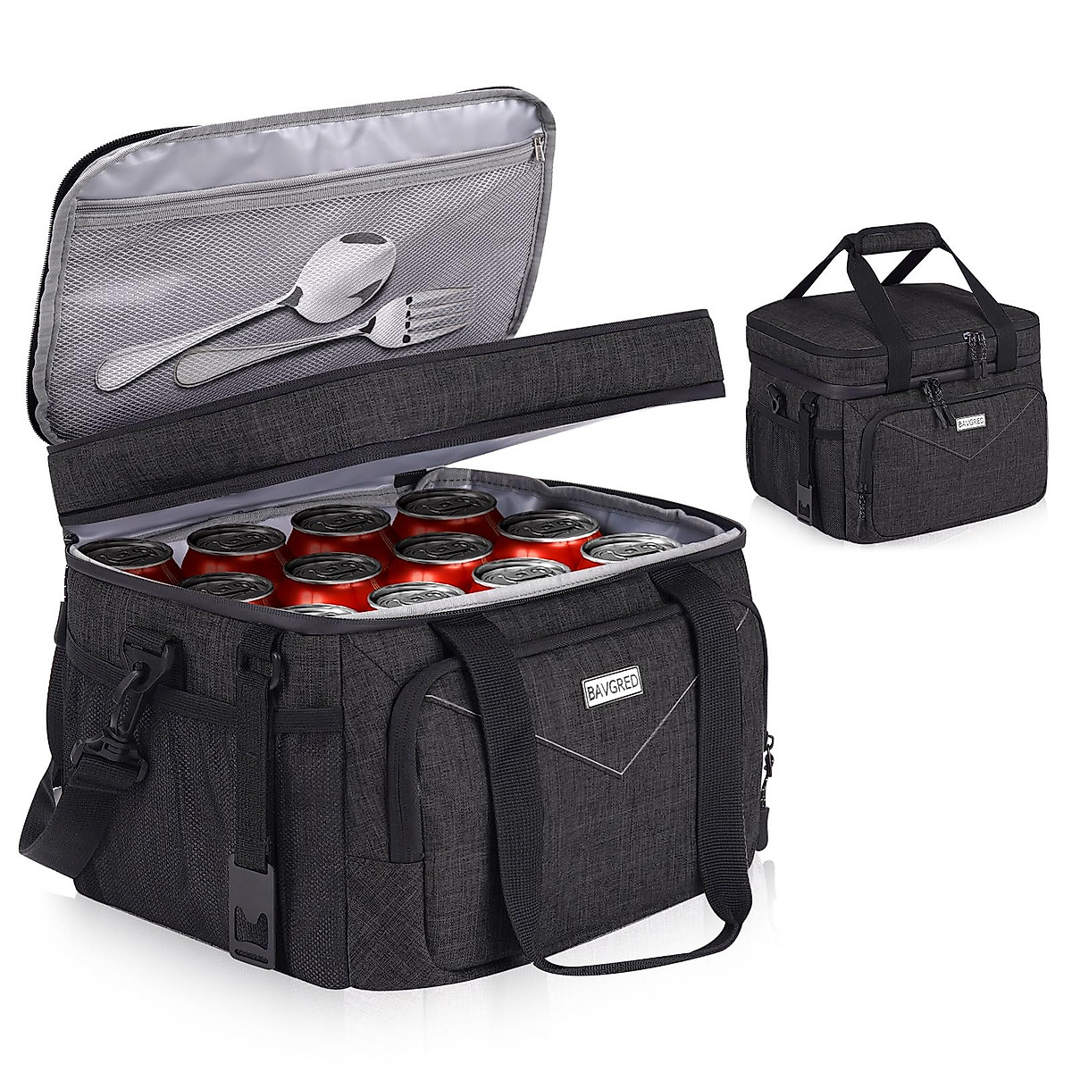 BAVGRED Insulated Lunch Bag for Men/Women-Large Adult Lunch Box-Leakproof Soft Warmer/Cooler Work Tote with Adjustable Shoulder Strap Black