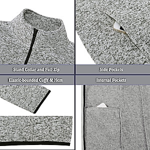 Dolcevida Fleece Jacket Women Long Sleeve Sweater Fleece Zip Up Speckled Jacket with Pockets (Light Grey Mix, M)