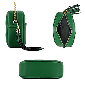 V+BENIE Tassel Small Crossbody Bag with Chain Strap Small Purse Handbags for Women, Camera Bag Kelly Green